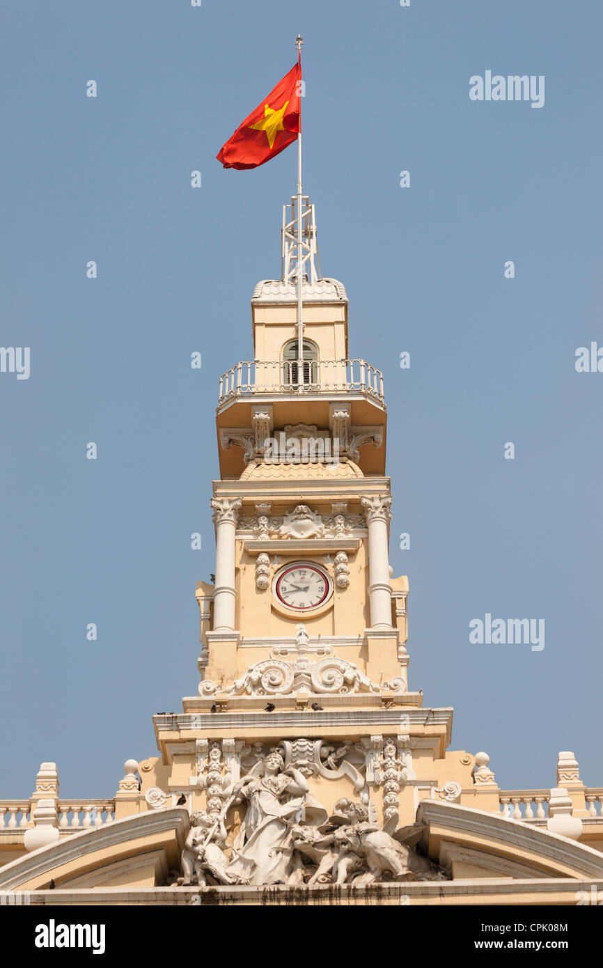 Clock tower on People’s Committee Building, formerly Hotel de Ville, Ho ...