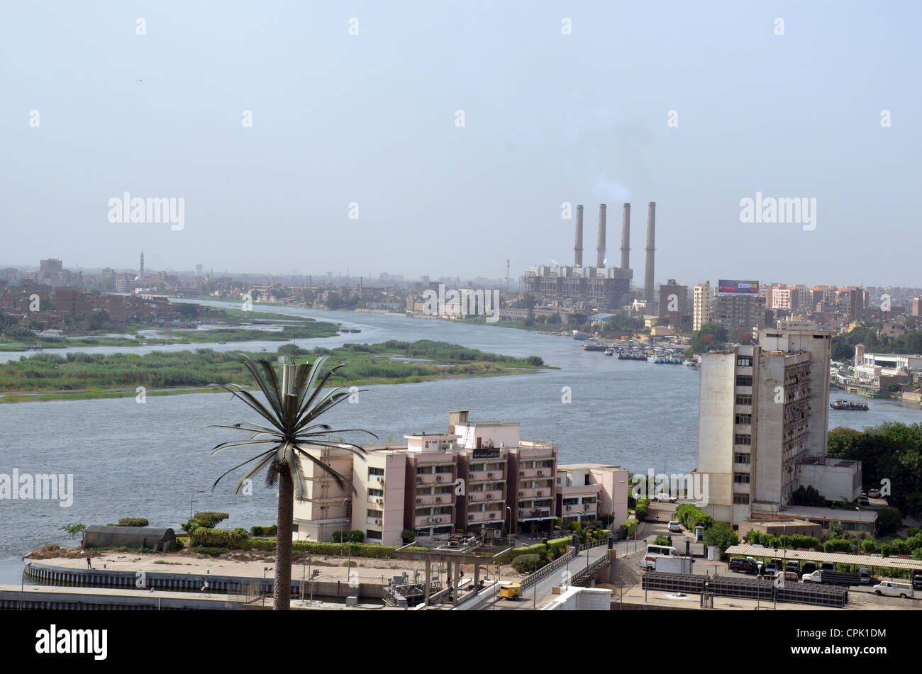 View of the Nile River from the north Cairo suburb of Shubra looking ...