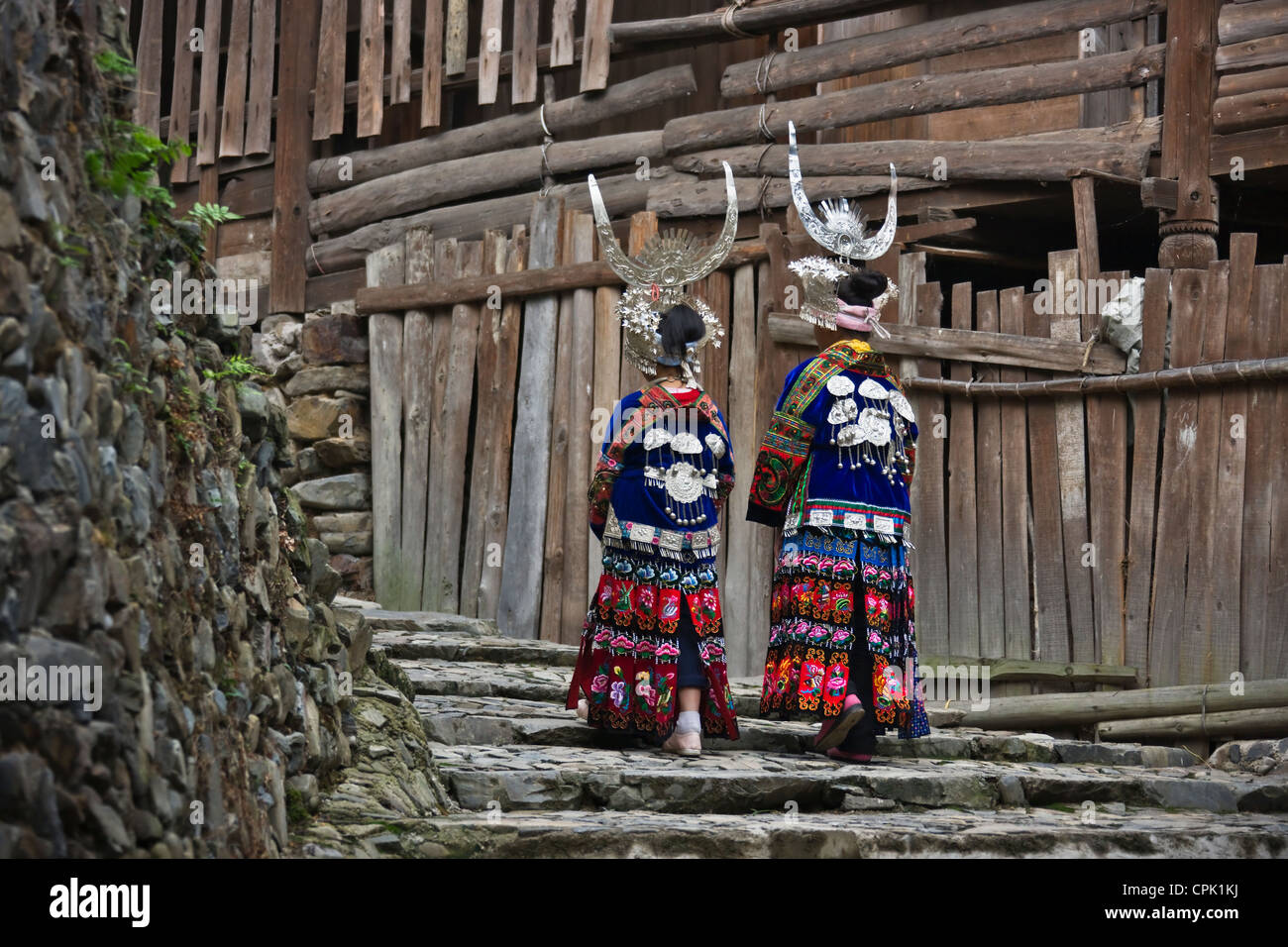 Langde Miao girls in traditional costume in the village, Kaili, Guizhou ...