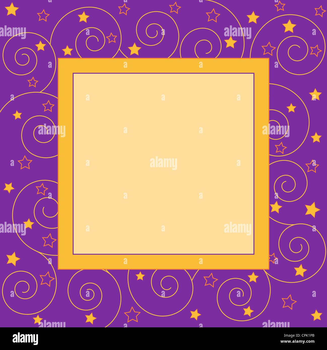 Yellow frame on celebration stars and swirls background Stock Photo - Alamy
