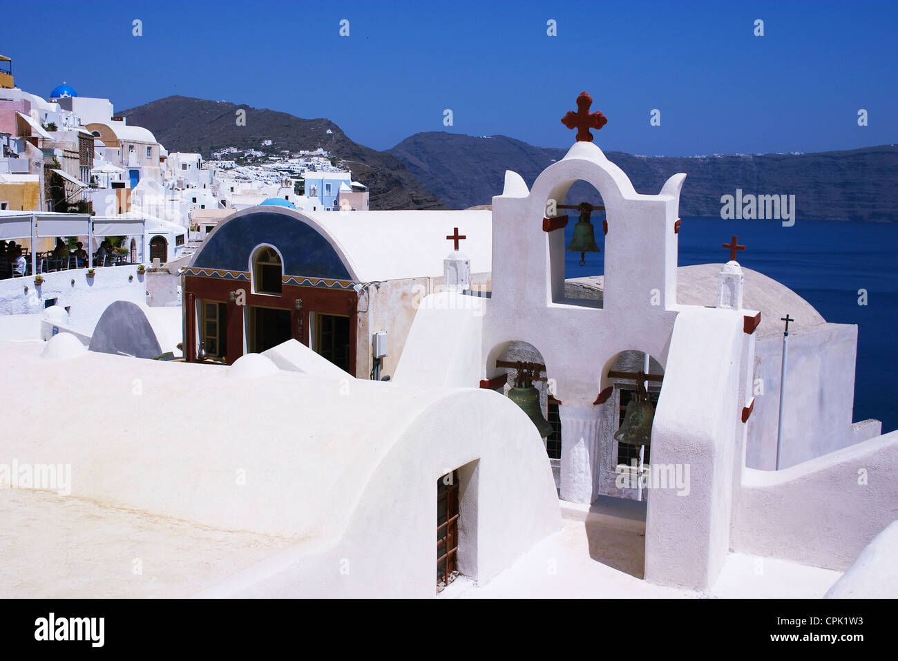 A church and other buildings in Oia on Santorini, showing the ...