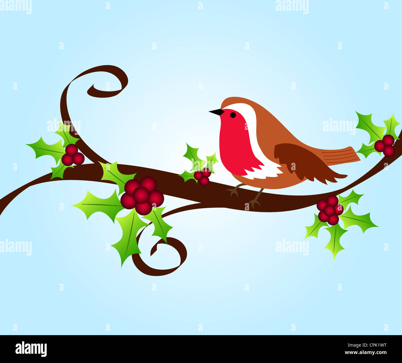 Robin and holly winter design Stock Photo - Alamy