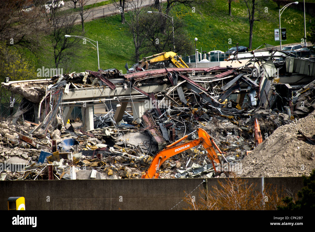The Mellon Arena, seen in a state of partial deconstruction, Pittsburgh ...