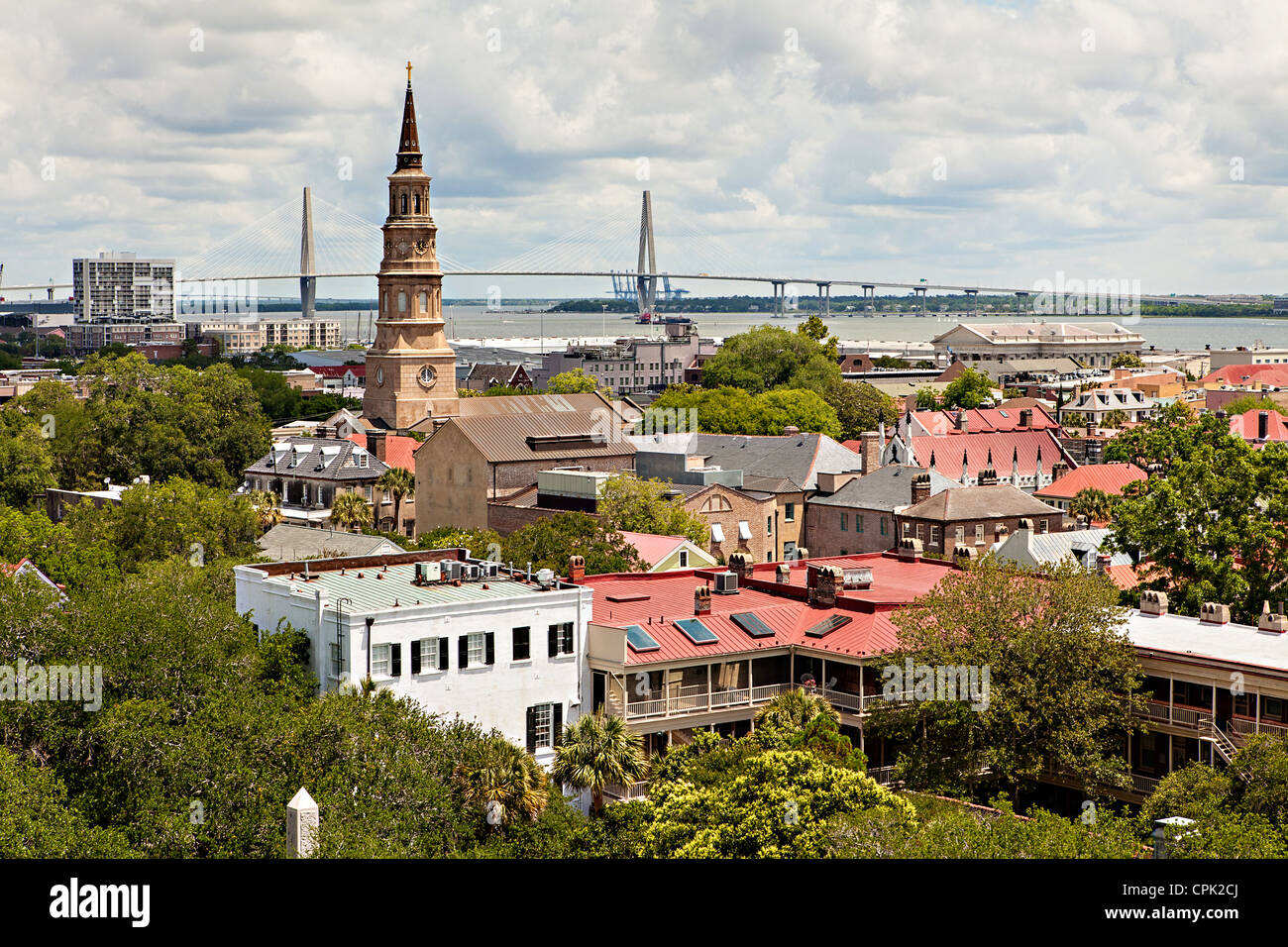 View of the skyline and Arthur Ravenel Jr. Bridge in Charleston, South ...