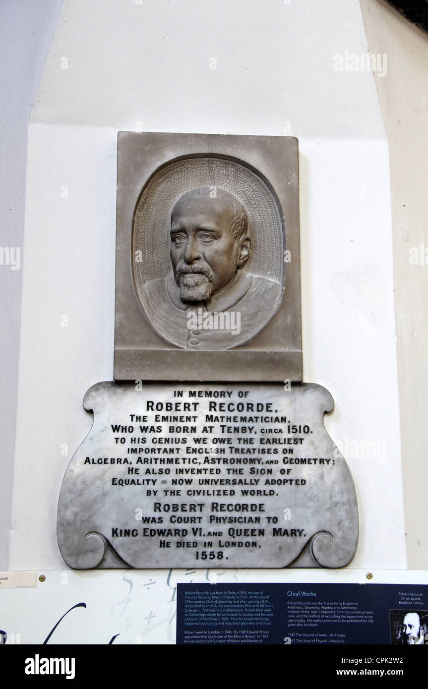 Memorial to Robert Recorde in Tenby Church Stock Photo - Alamy