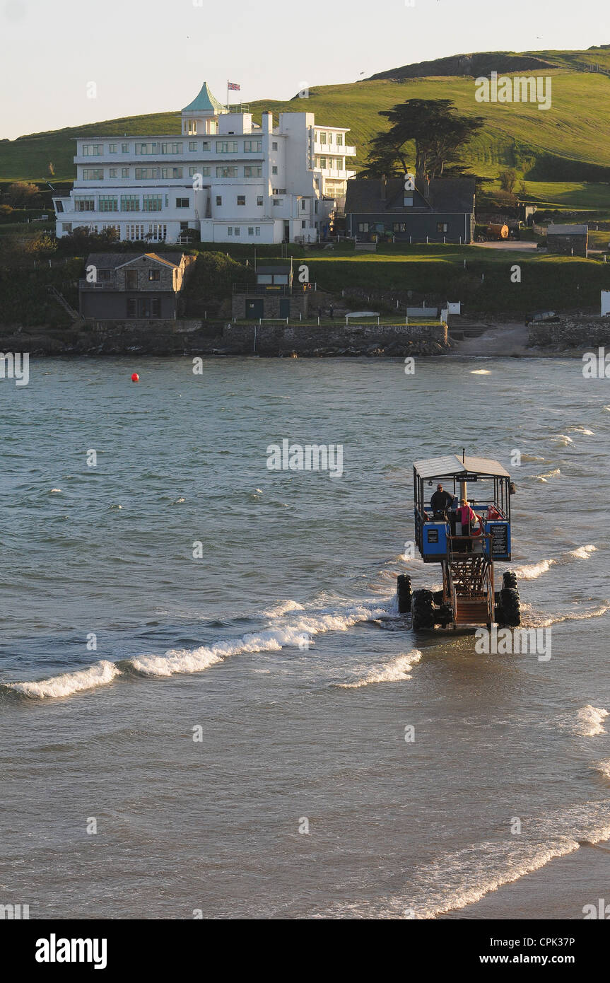 The sea tractor at Burgh Island returning passengers to Bigbury-on-Sea ...