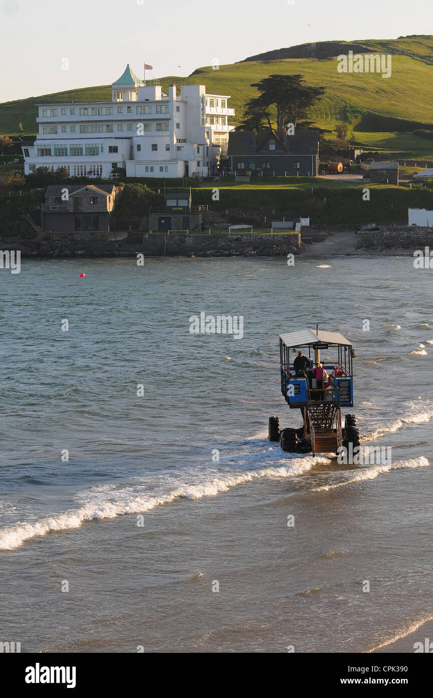 The sea tractor at Burgh Island returning passengers to Bigbury-on-Sea ...