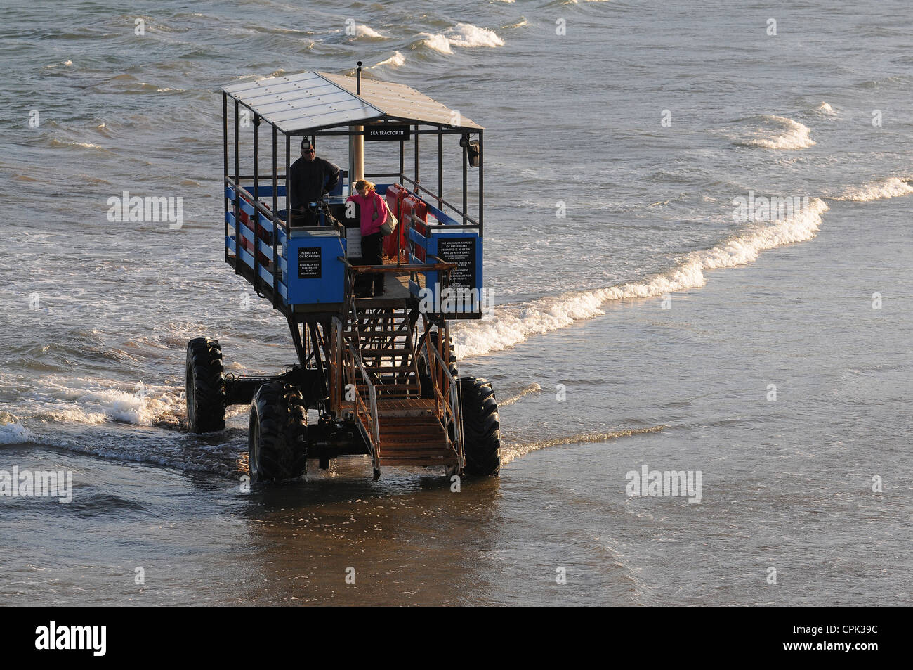 The sea tractor at Burgh Island returning passengers to Bigbury-on-Sea ...