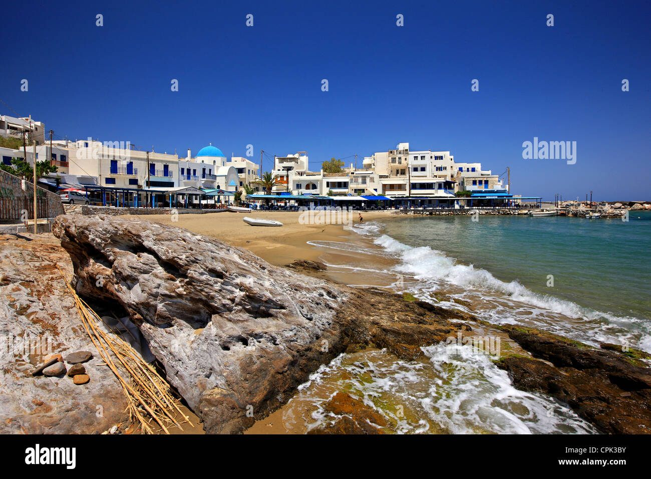 Apollonas village on the north coast of Naxos island, Cyclades, Greece ...