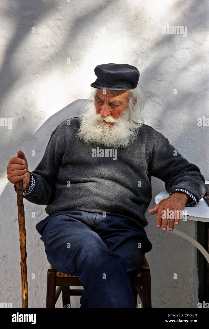 A Thoughtful Greek Old Man In Apiranthos Village One Of The Most