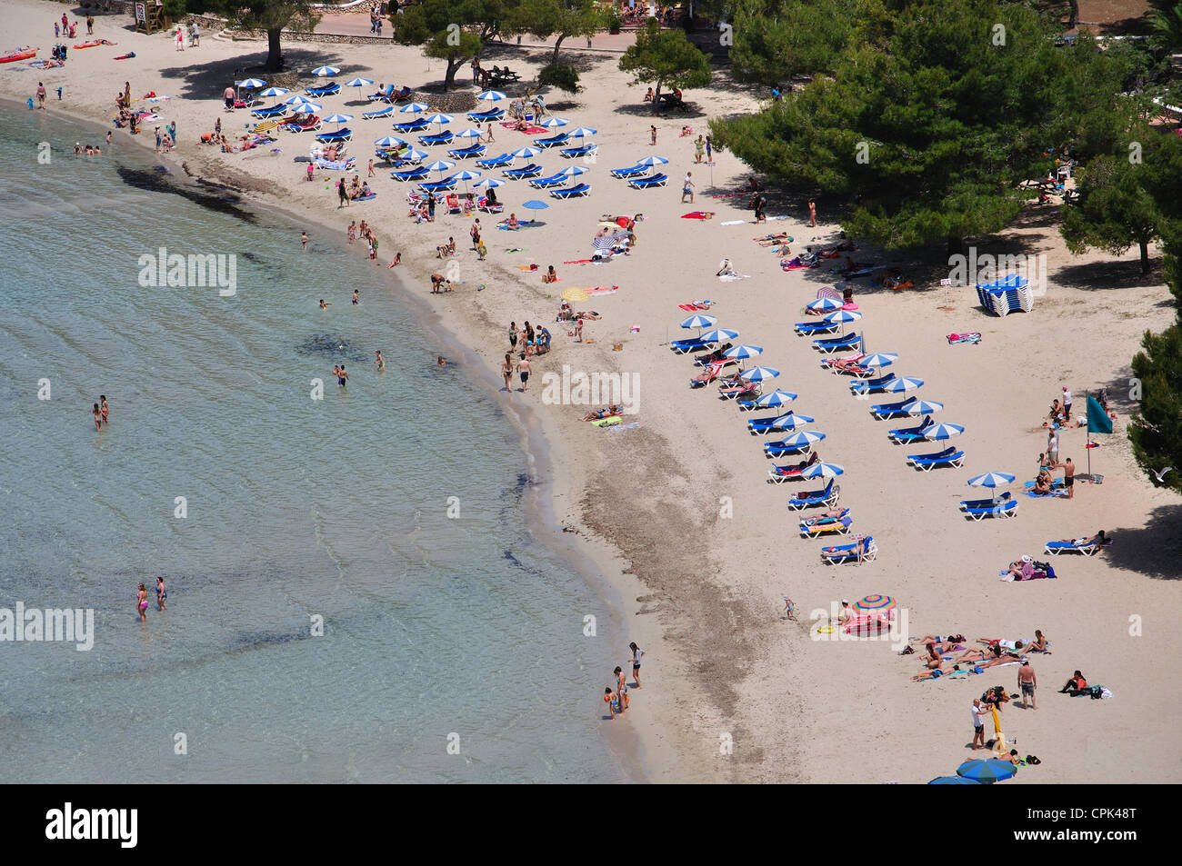 View of beach from Mirador de sa Punta, Cala Santa Galdana, Menorca ...