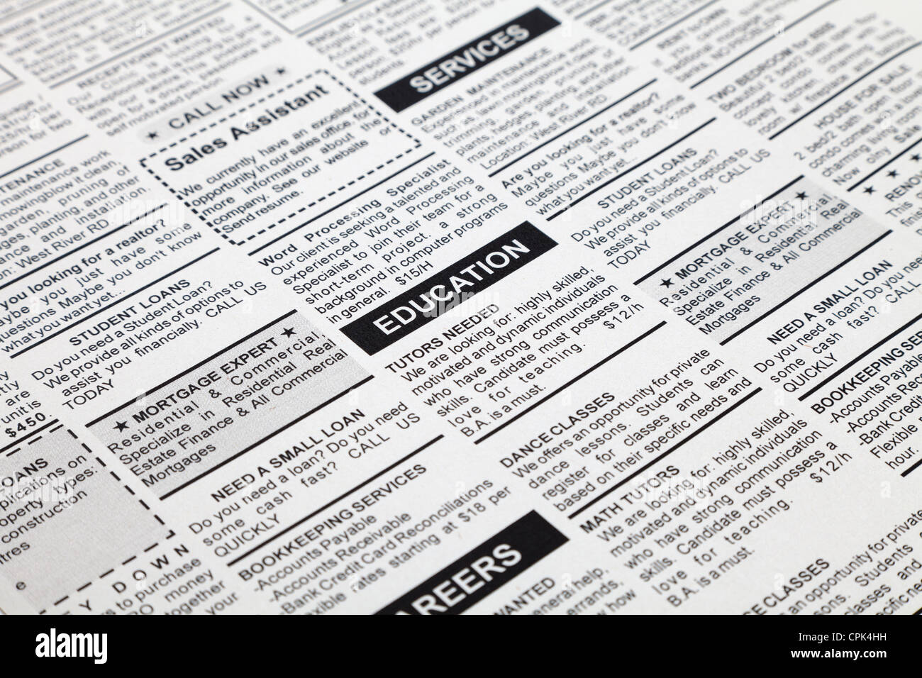 Fake Classified Ad, newspaper, business concept Stock Photo - Alamy