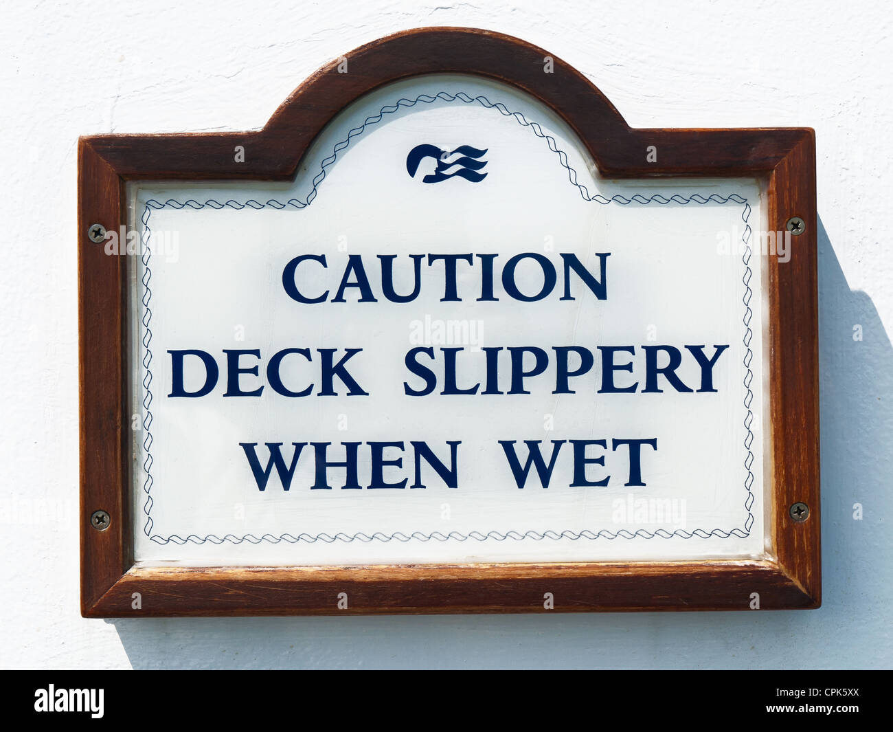 sign for slippery deck on the cruise boat Stock Photo - Alamy