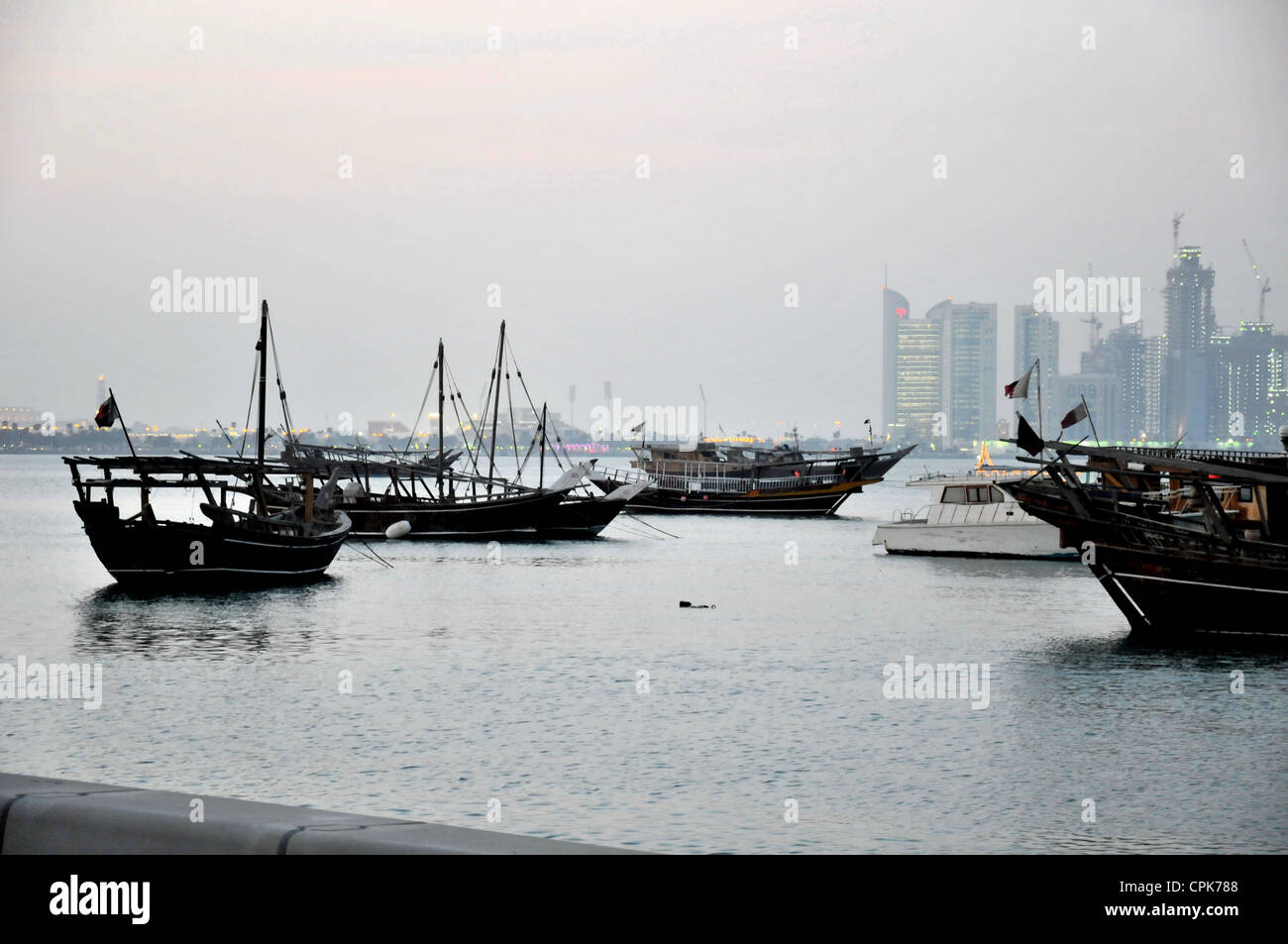 The Corniche waterfront promenade in Doha, Qatar, with expansive views ...