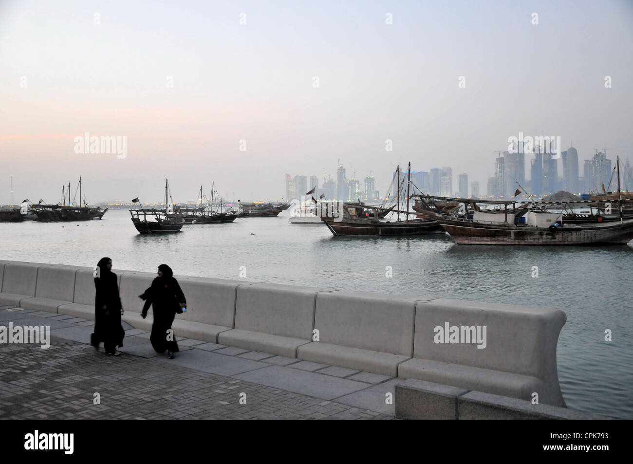 The Corniche waterfront promenade in Doha, Qatar, with expansive views ...