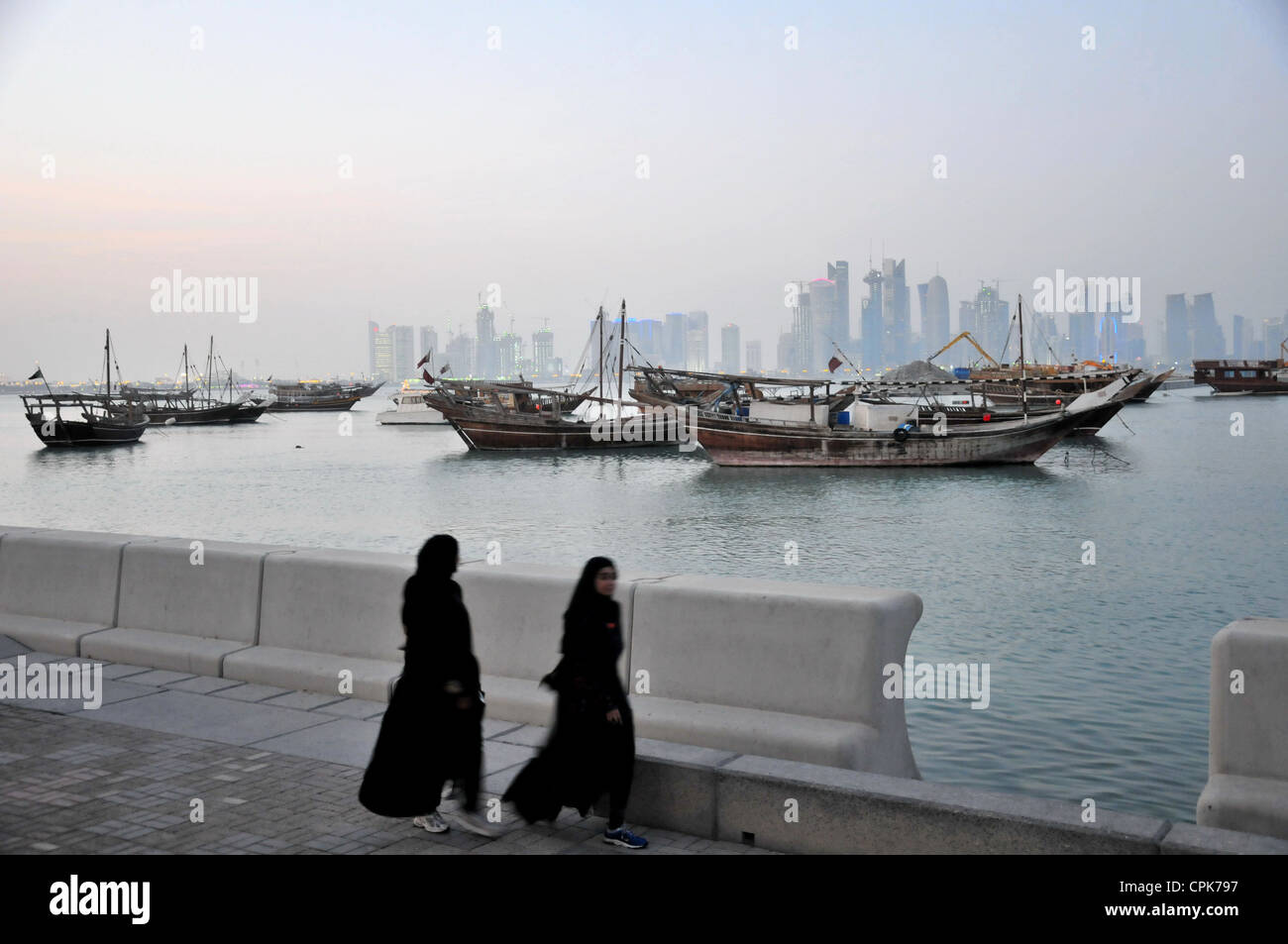 The Corniche waterfront promenade in Doha, Qatar, with expansive views ...