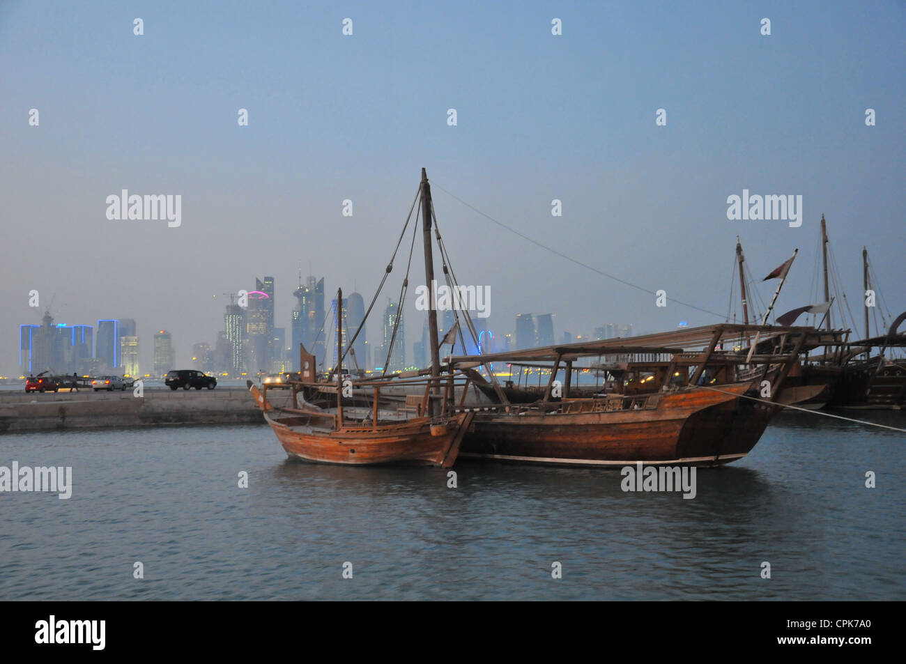 The Corniche waterfront promenade in Doha, Qatar, with expansive views ...