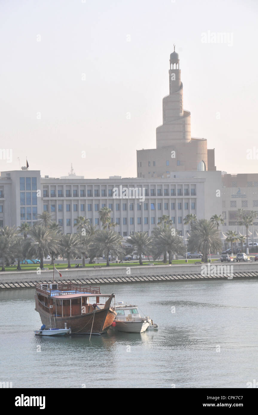 The Corniche waterfront promenade in Doha, Qatar, with expansive views ...