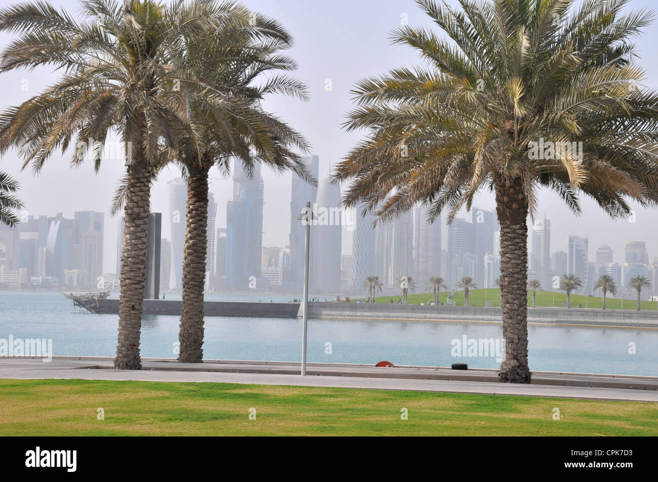 The Corniche waterfront promenade in Doha, Qatar, with expansive views ...