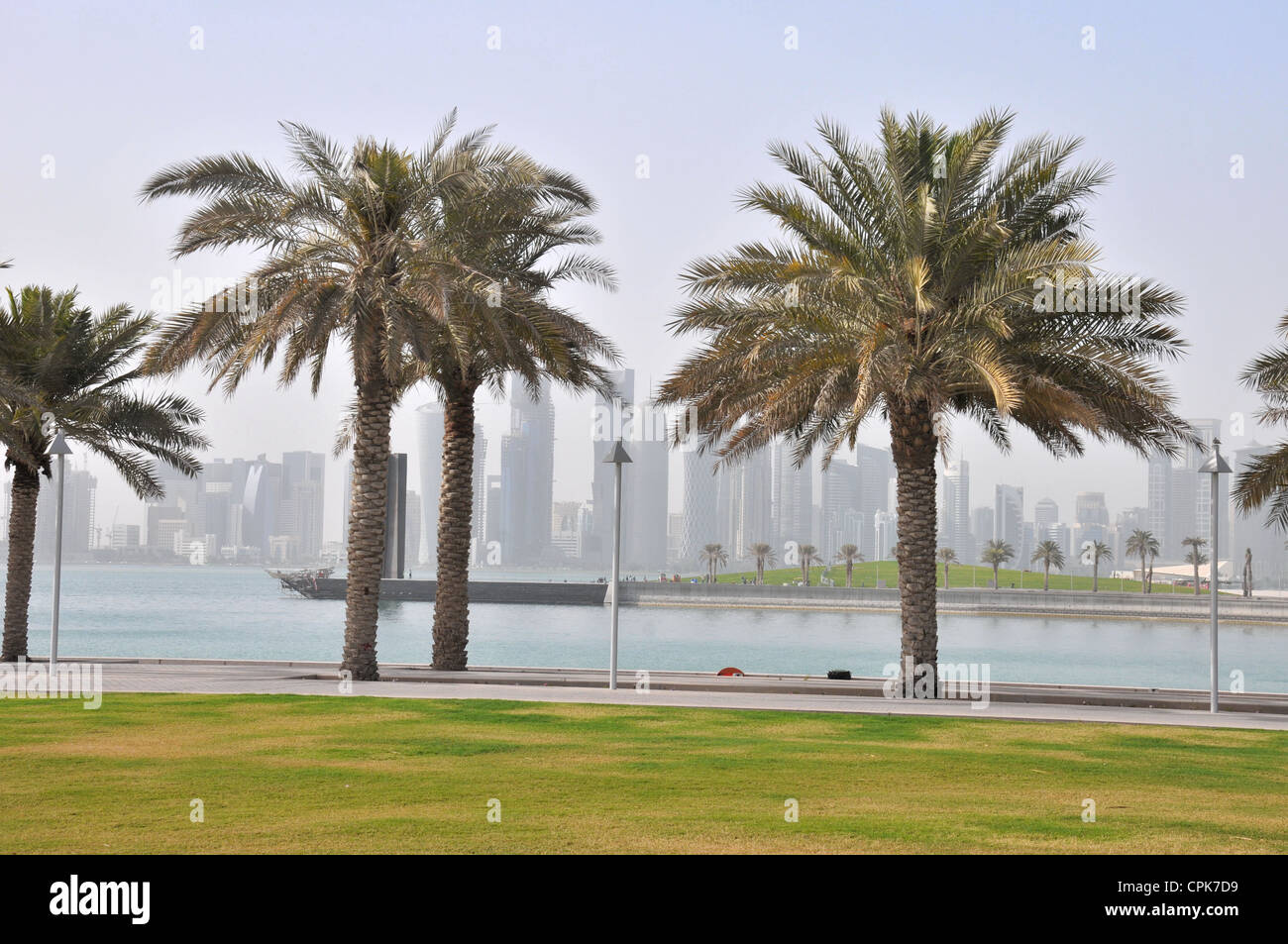 The Corniche waterfront promenade in Doha, Qatar, with expansive views ...