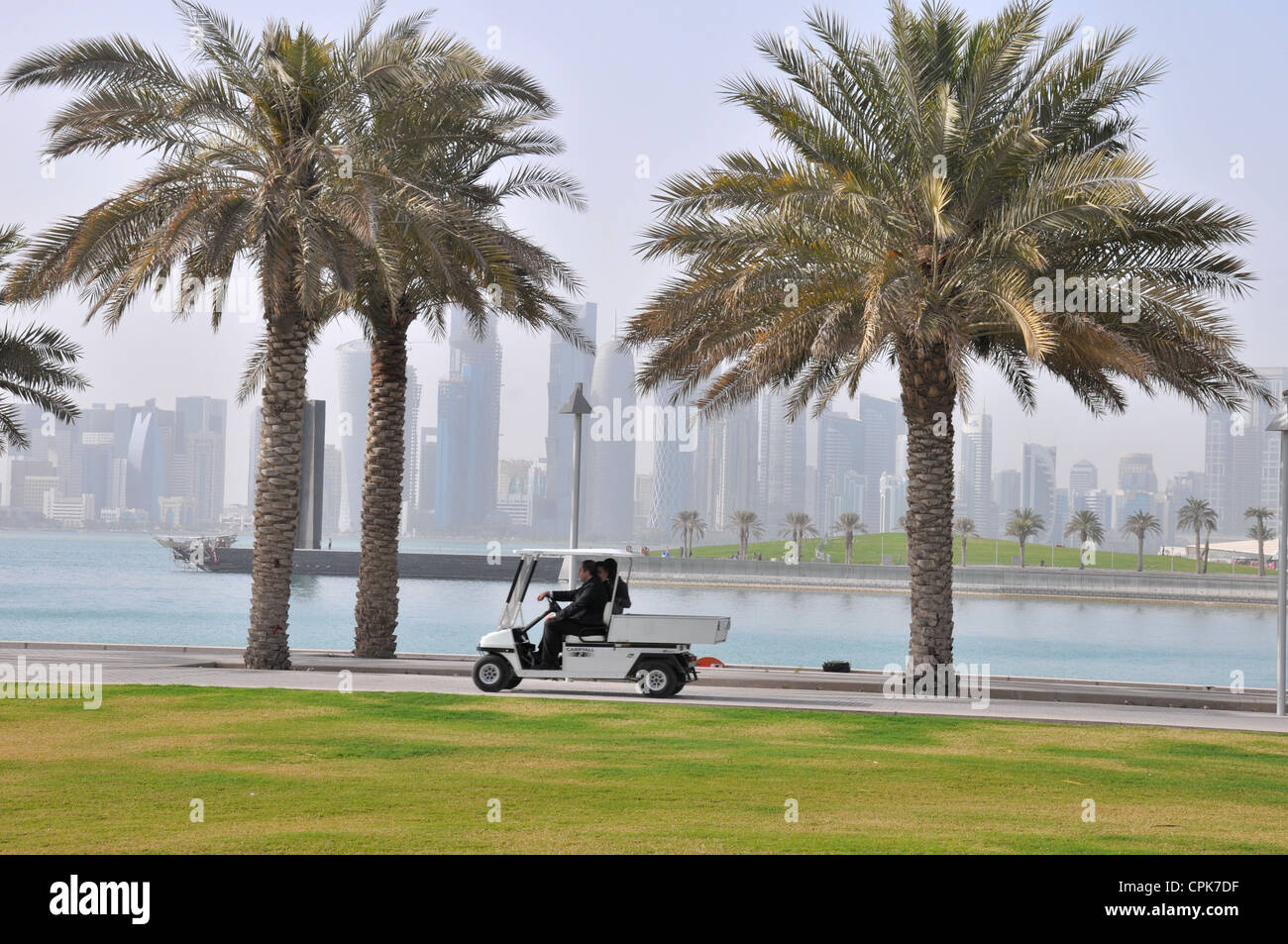 The Corniche waterfront promenade in Doha, Qatar, with expansive views ...