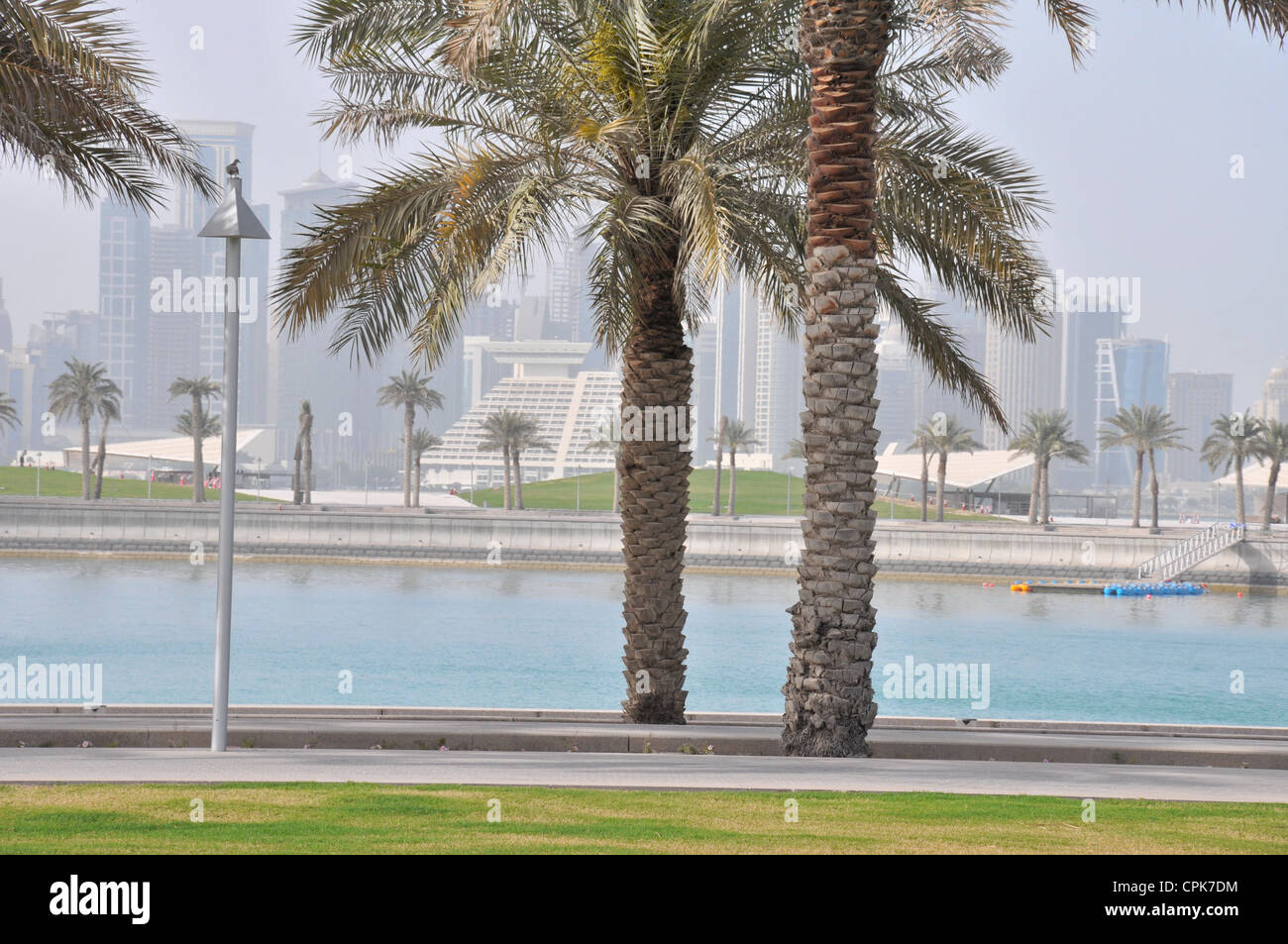 The Corniche waterfront promenade in Doha, Qatar, with expansive views ...