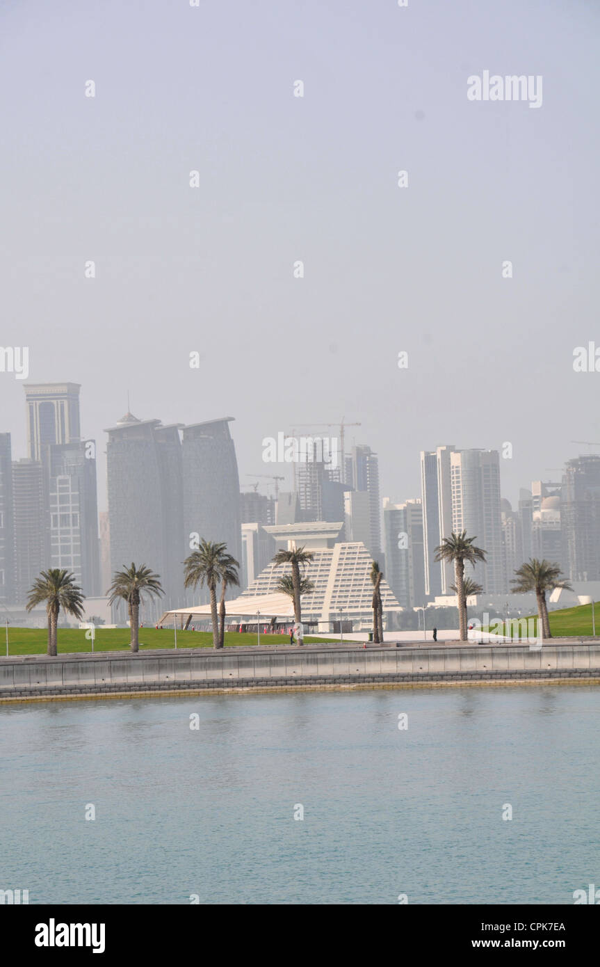 The Corniche waterfront promenade in Doha, Qatar, with expansive views ...