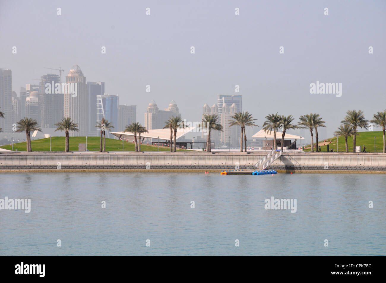 The Corniche waterfront promenade in Doha, Qatar, with expansive views ...