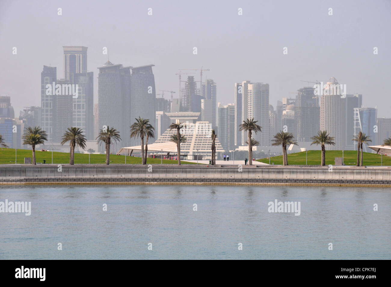 The Corniche waterfront promenade in Doha, Qatar, with expansive views ...