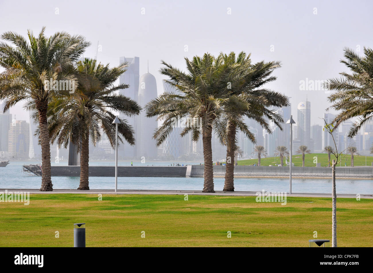 The Corniche waterfront promenade in Doha, Qatar, with expansive views ...