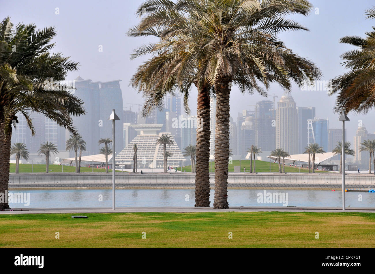 The Corniche waterfront promenade in Doha, Qatar, with expansive views ...