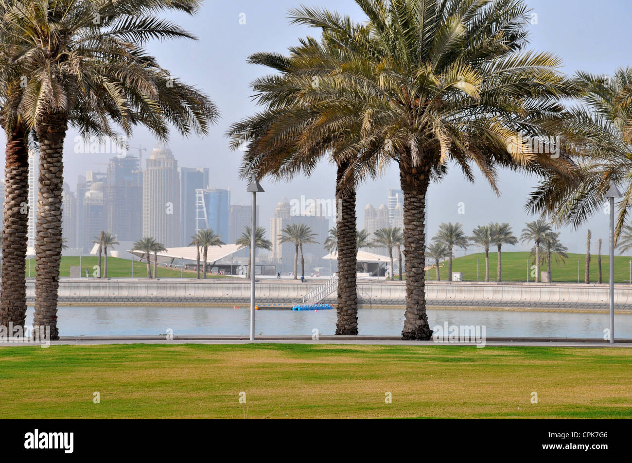 The Corniche waterfront promenade in Doha, Qatar, with expansive views ...