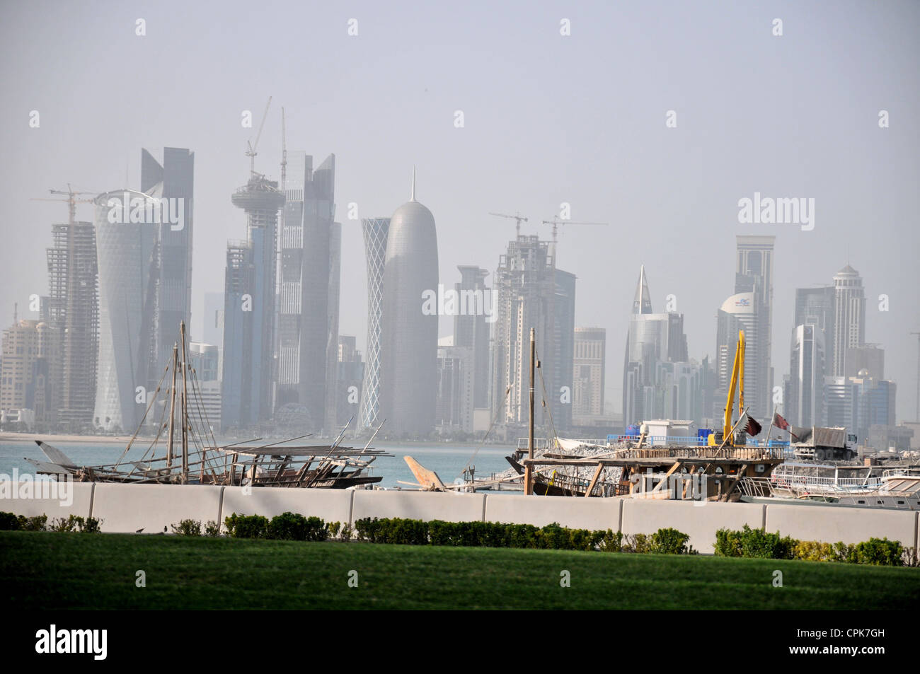 The Corniche waterfront promenade in Doha, Qatar, with expansive views ...