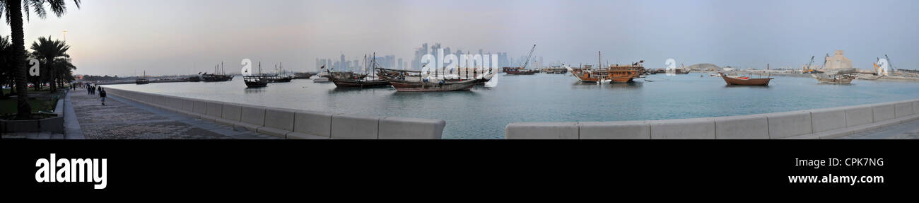 The Corniche waterfront promenade in Doha, Qatar, with expansive views ...