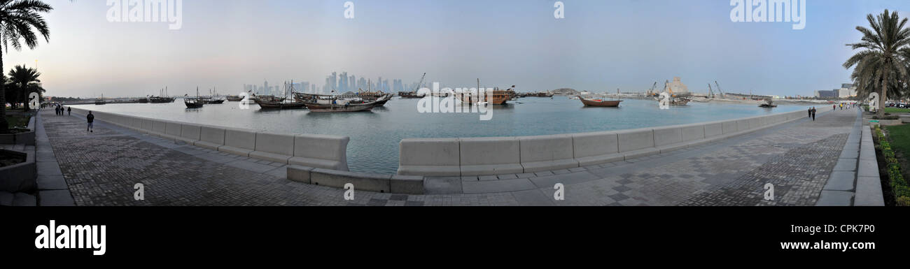 The Corniche waterfront promenade in Doha, Qatar, with expansive views ...