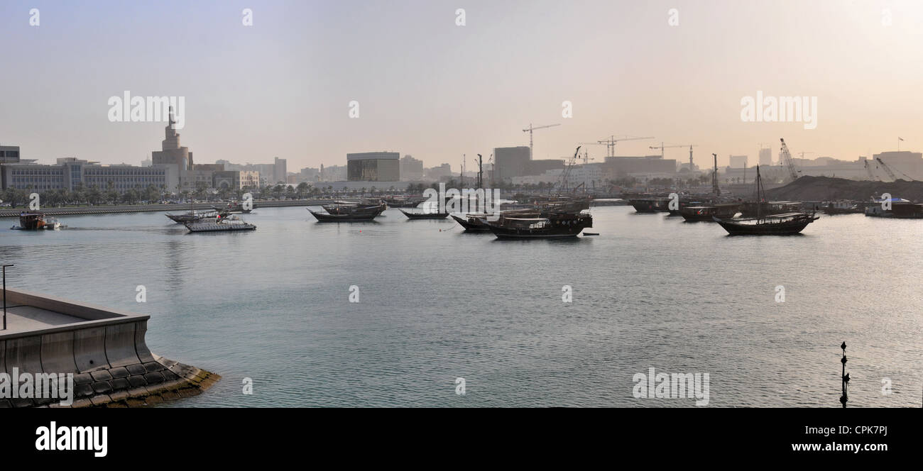 The Corniche waterfront promenade in Doha, Qatar, with expansive views ...