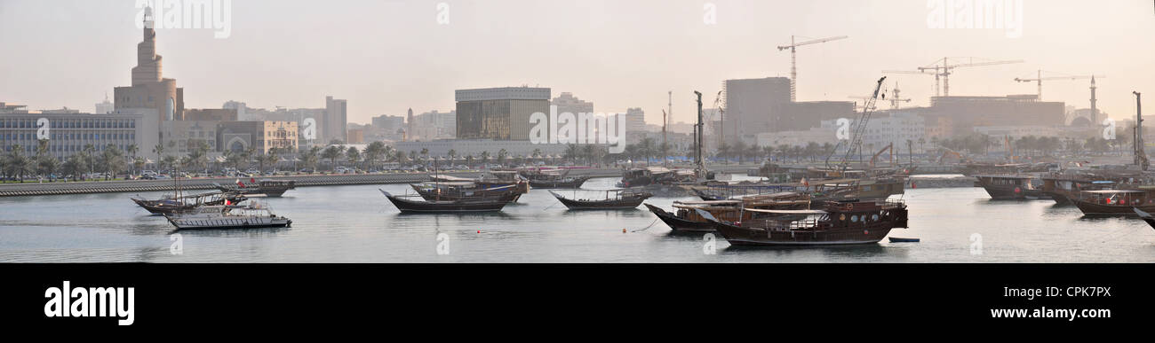 The Corniche waterfront promenade in Doha, Qatar, with expansive views ...