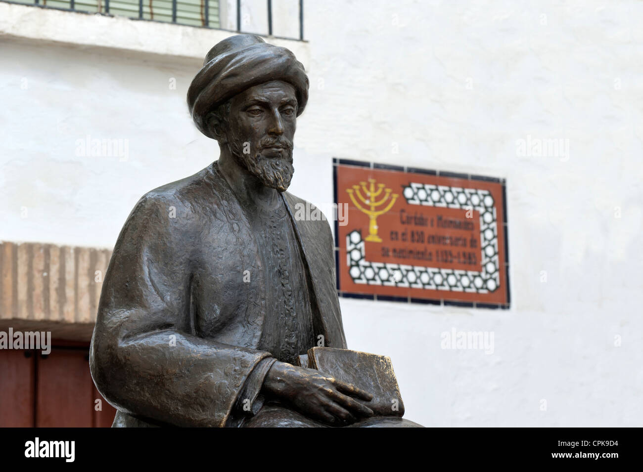 Moses ben Maimon statue in the old Jewish quarter in Cordoba Spain ...