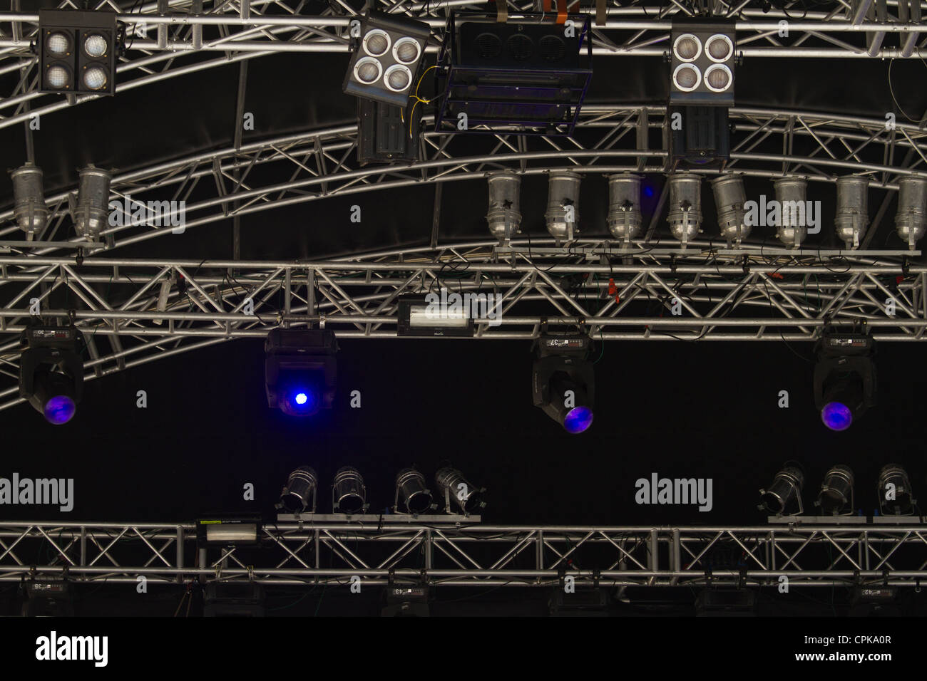 Lighting set up at outdoor stage Stock Photo - Alamy