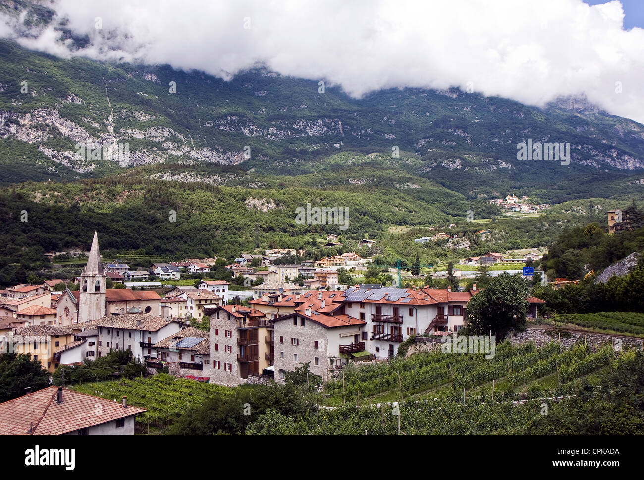 Typical village in the northern Italy mountains next to the city Trento ...