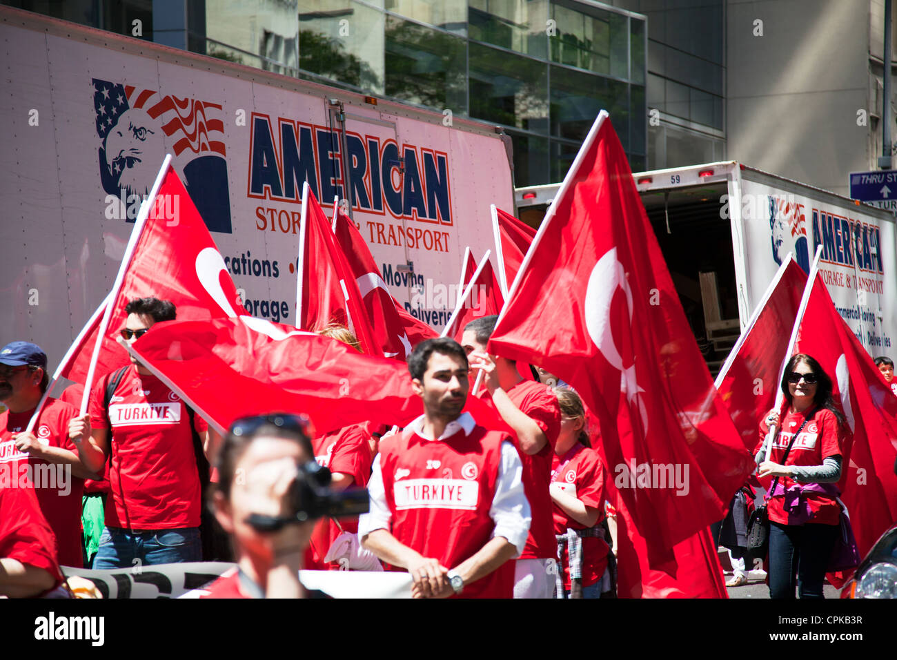 Turkish parade in New York city, Manhattan Turks with flags and ...