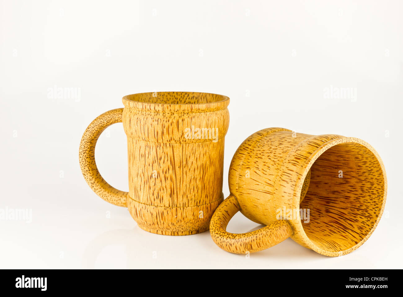 Bamboo cups on white background Stock Photo - Alamy