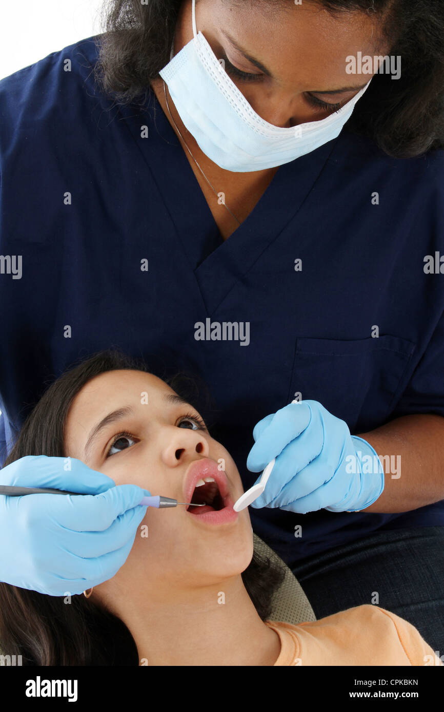 Hygienist with a patient on white background Stock Photo - Alamy
