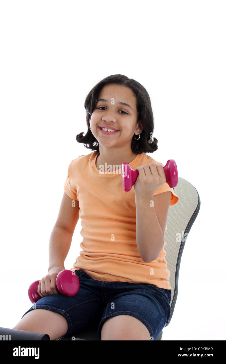 Child working out on a white background Stock Photo - Alamy