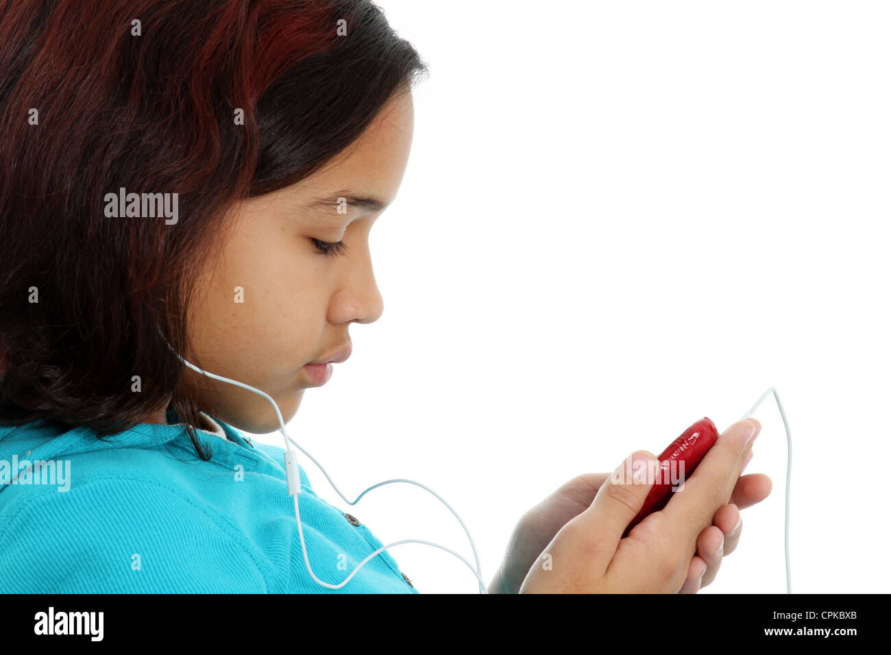 Picture of a child listening to music set on white background Stock ...