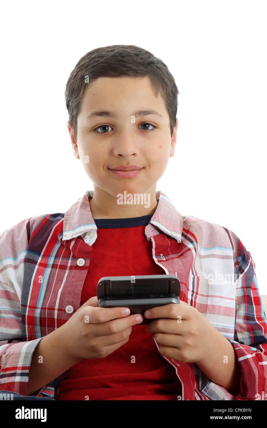 Picture of a boy on cell phone set on white background Stock Photo - Alamy