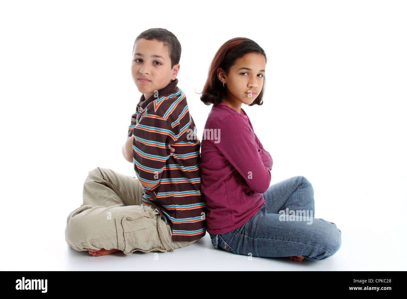Picture of upset children set on white background Stock Photo - Alamy