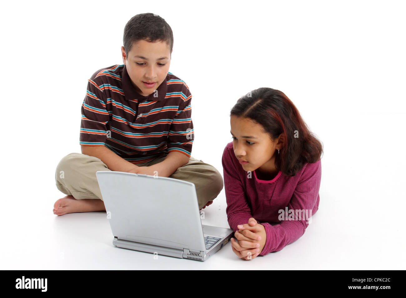 Picture of children on computer set on white background Stock Photo - Alamy