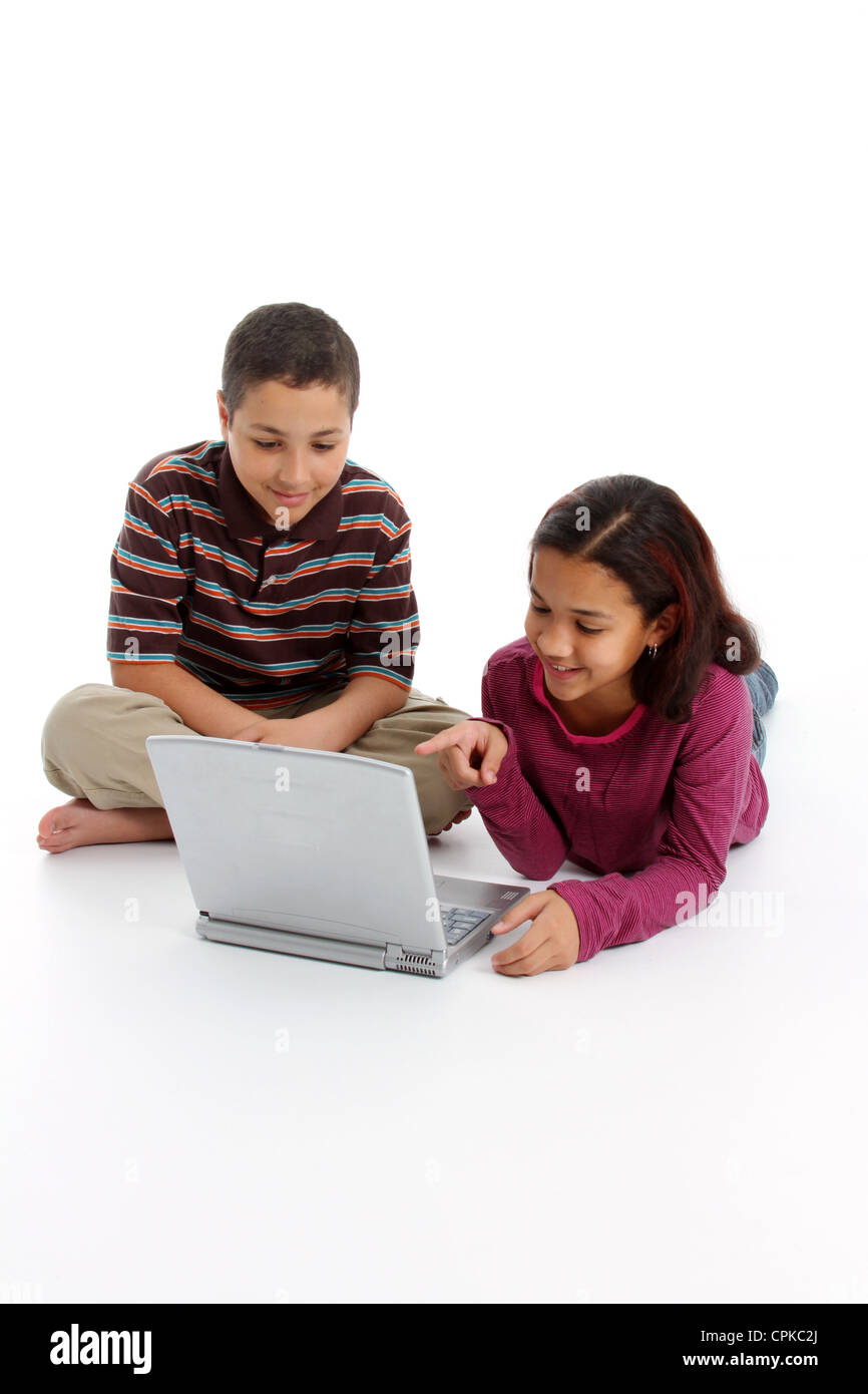 Picture of children on computer set on white background Stock Photo - Alamy