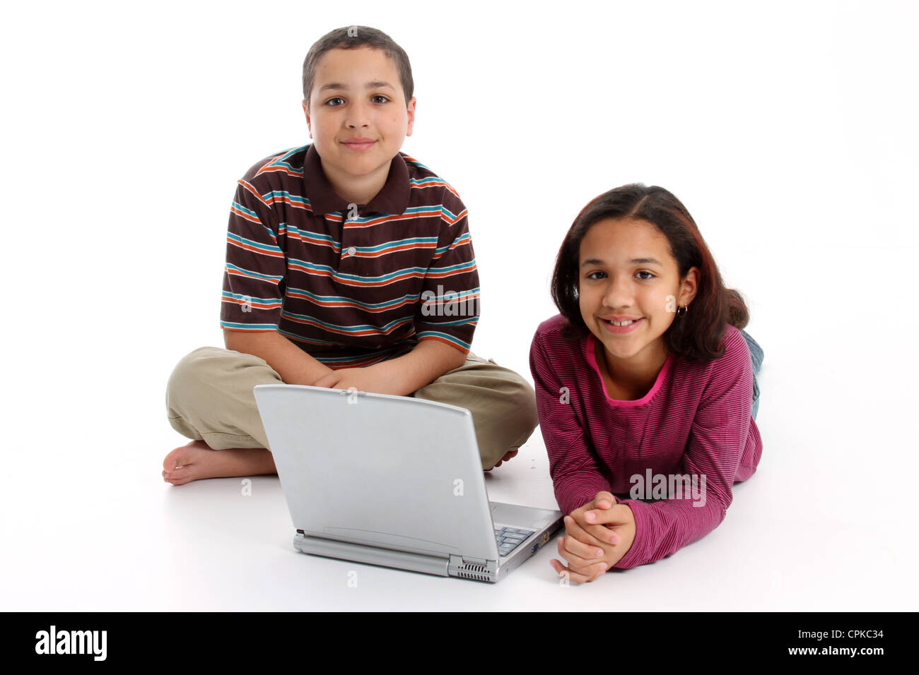 Picture of children on computer set on white background Stock Photo - Alamy